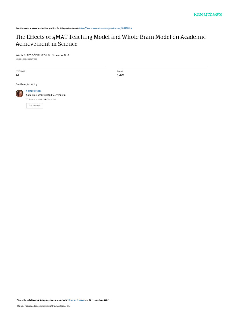 The Effects of 4MAT Teaching Model and Whole Brain | PDF | Learning ...