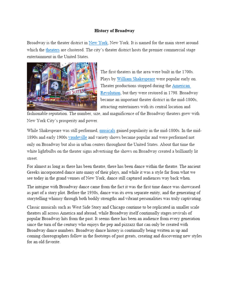 History of Broadway | Download Free PDF | Broadway Theatre | Theatre