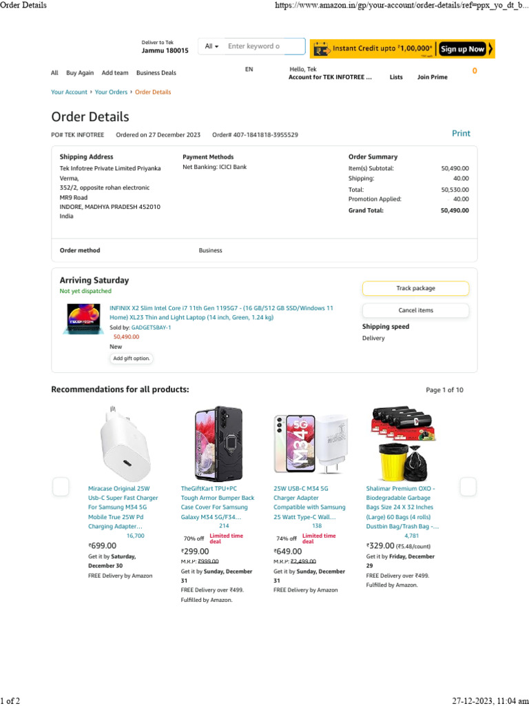 Priyanka Laptop Order Details | PDF | Mobile Computers | Consumer ...