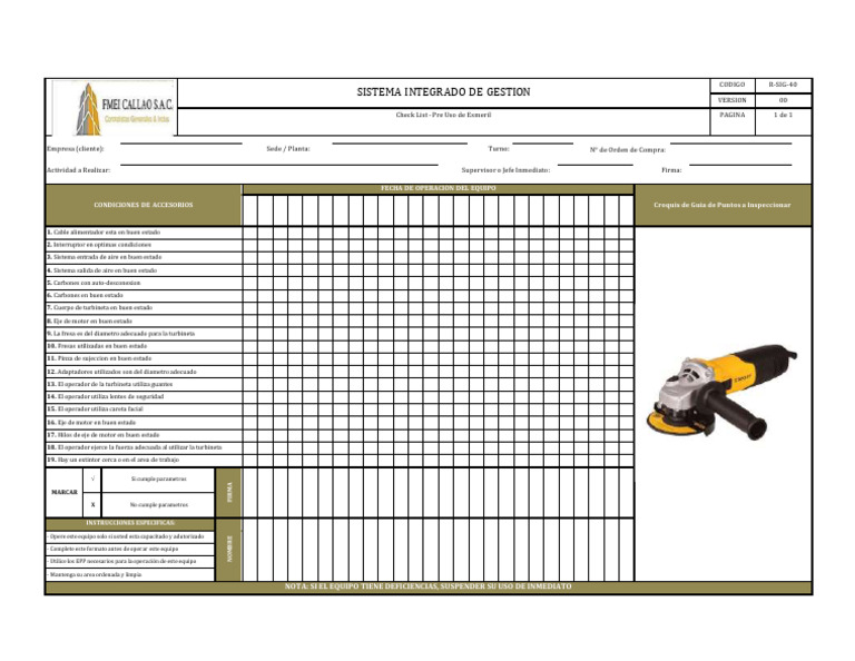 FO-SGS-40 Check-List de Esmeril | PDF