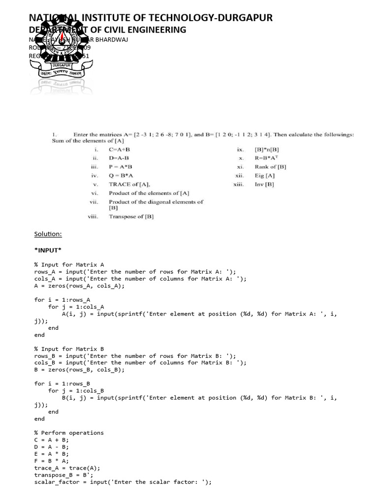 Computational Lab | PDF | Matrix (Mathematics) | Mathematical Analysis