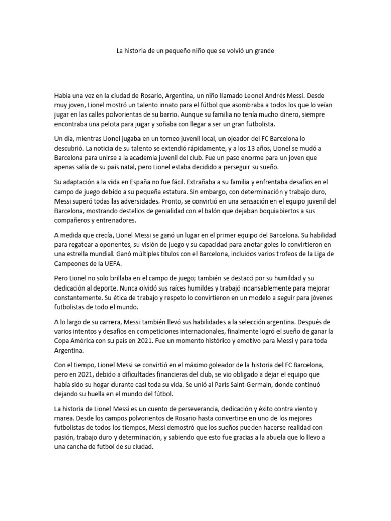 La Historia De Un Pequeño Niño Que Se Volvió Un Grande Pdf Lionel
