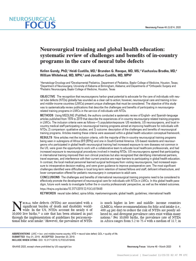 Neurosurg Focus Article Pe14 | PDF | Neurosurgery | Medical Specialties