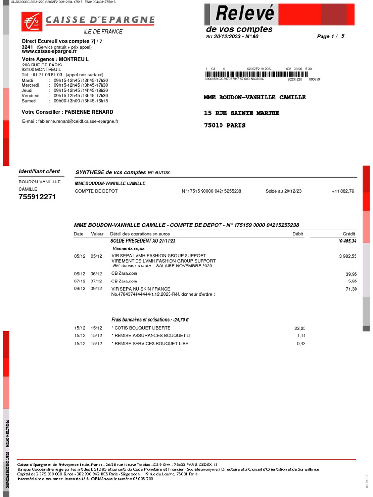 Relevé de compte Caisse d'Épargne | PDF | Services financiers | Bancaire