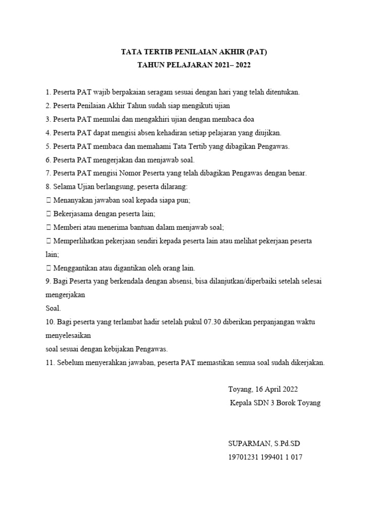 Tata Tertib Penilaian Akhir | PDF