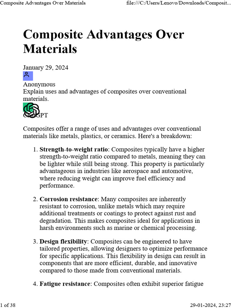 Composite Advantages Over Materials | PDF | Composite Material | Deformation (Engineering)