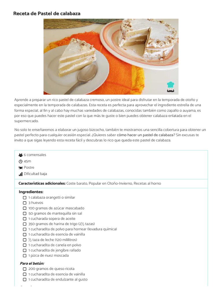 Pastel de Calabaza | PDF | Pasteles | Postres