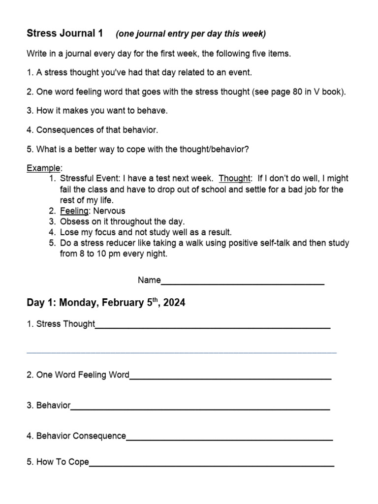 Stress Journal 1 - SP 2024-6 | PDF | Stress (Biology) | Psychology