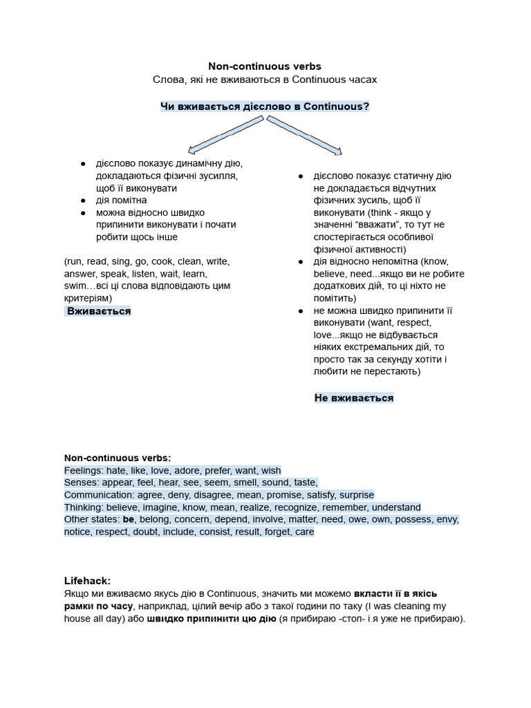 Non-Continuous Verbs | PDF