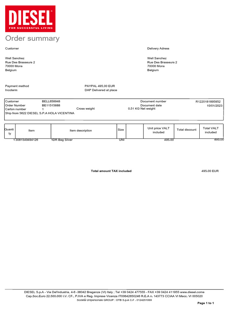Diesel Invoice for Well Sanchez | PDF