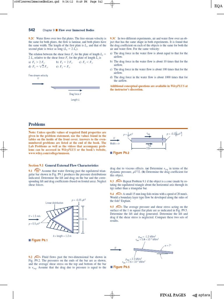 Chapter 9-Flow Over Immersed Bodies-Problem Set | PDF | Boundary Layer | Drag (Physics)