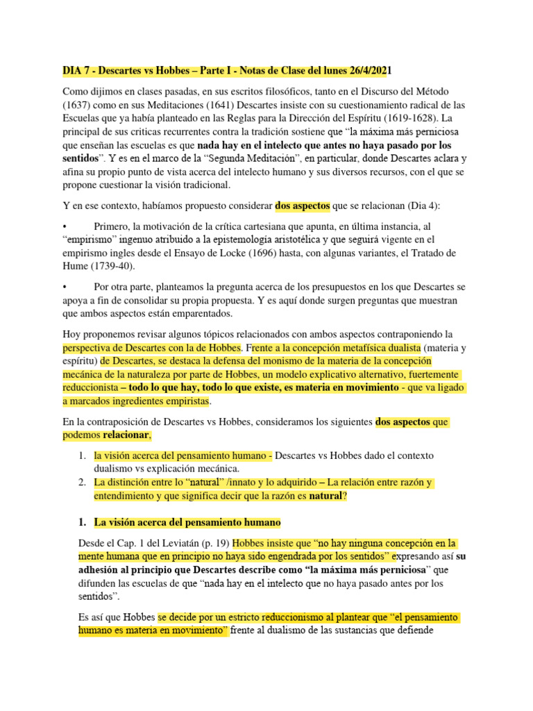 Descartes y Hobbes: Dualismo vs Monismo | PDF | René Descartes ...