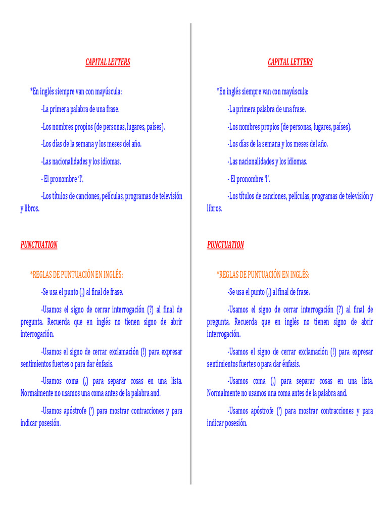 Capitals Letters y Puntuación | PDF | Coma | Puntuación
