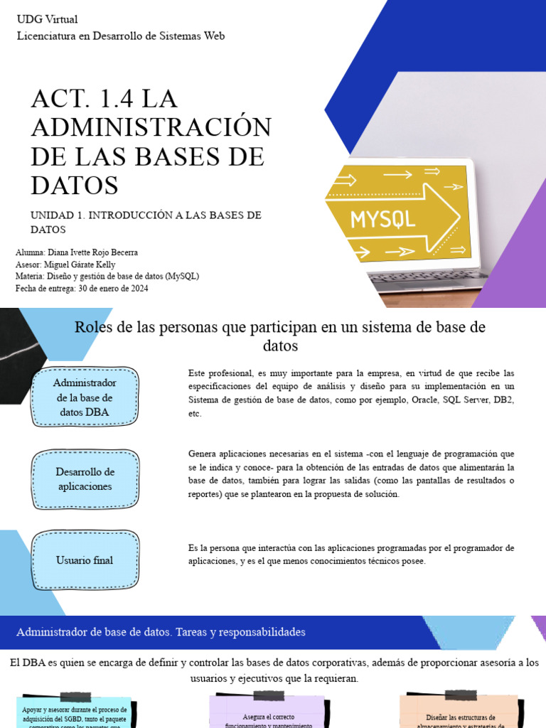 Act1.4 Administracion BD Diana Rojo | PDF | Bases de datos | Software de la aplicacion