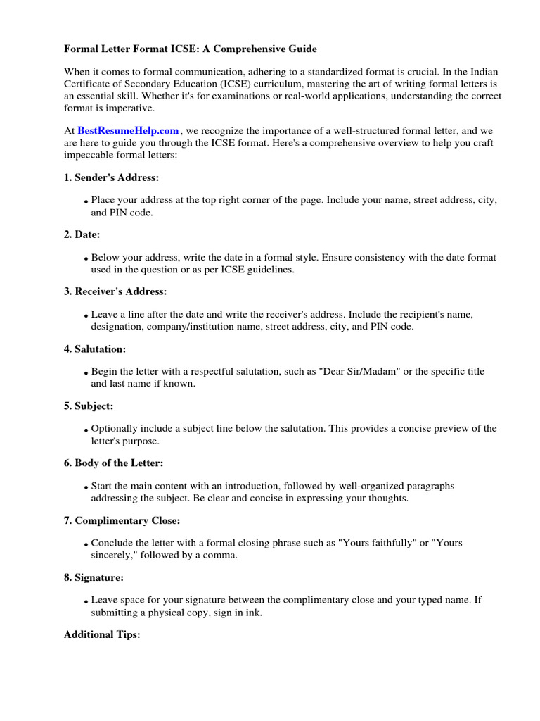 Formal Letter Format Icse | PDF