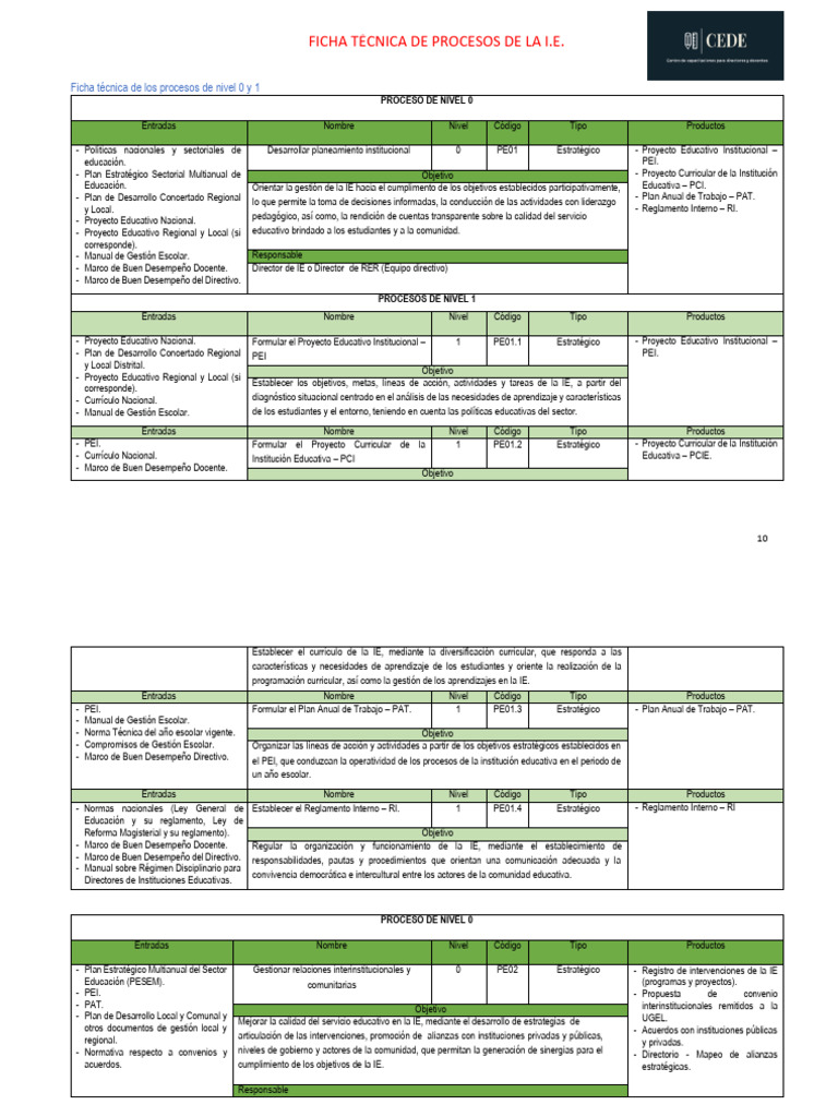 Ficha de Procesos de La IE | PDF | Plan de estudios | Maestros