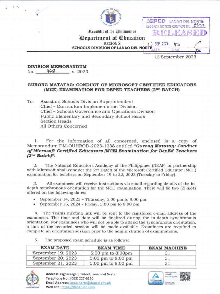 Gurong Matatag Conduct of Microsoft Certified Educators Mce Examination For Deped Teachers 2ND ...
