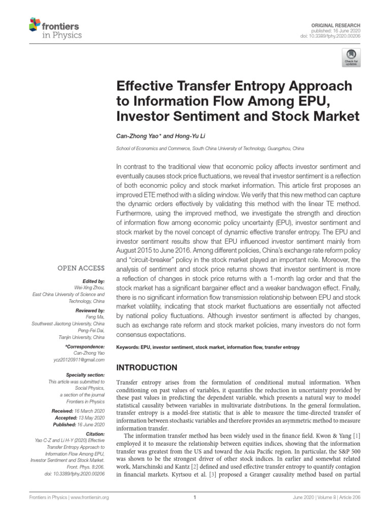 Effective Transfer Entropy Approach To Information | PDF | Time Series | Stock Market Index