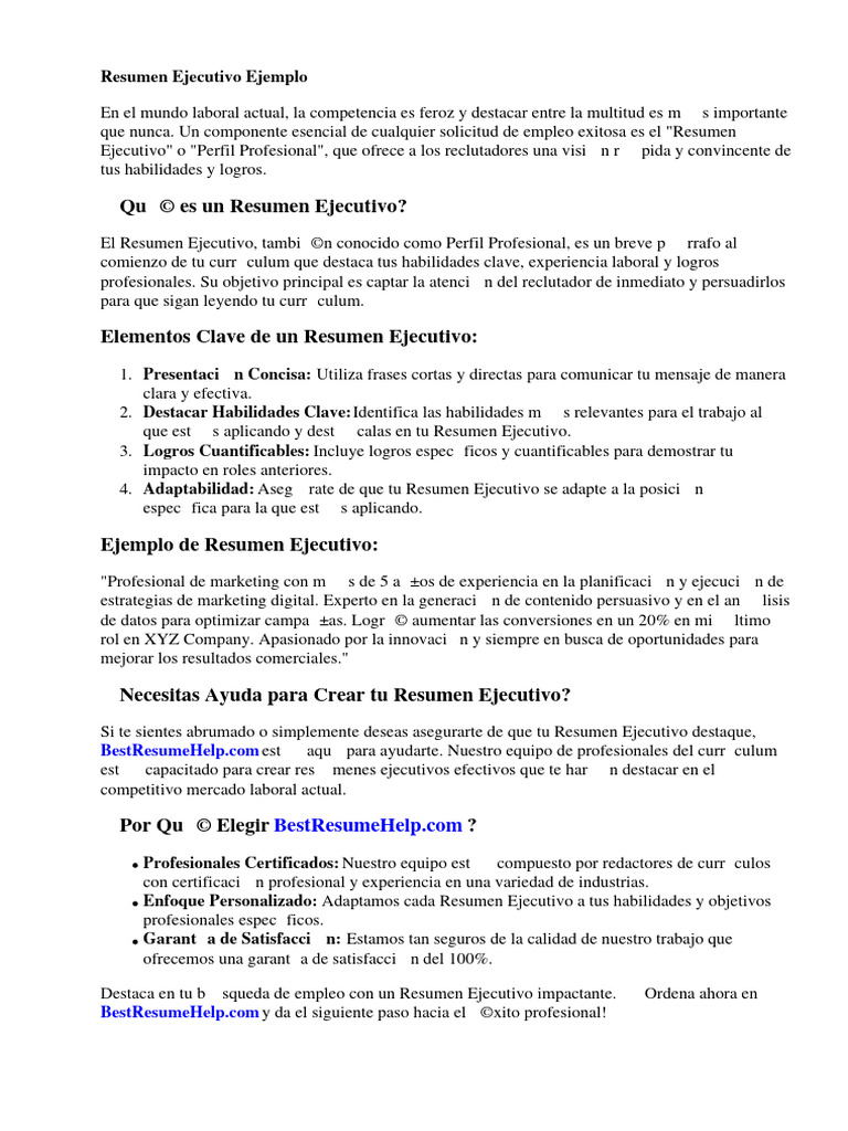 Resumen Ejecutivo Ejemplo | PDF | Marketing | Economias