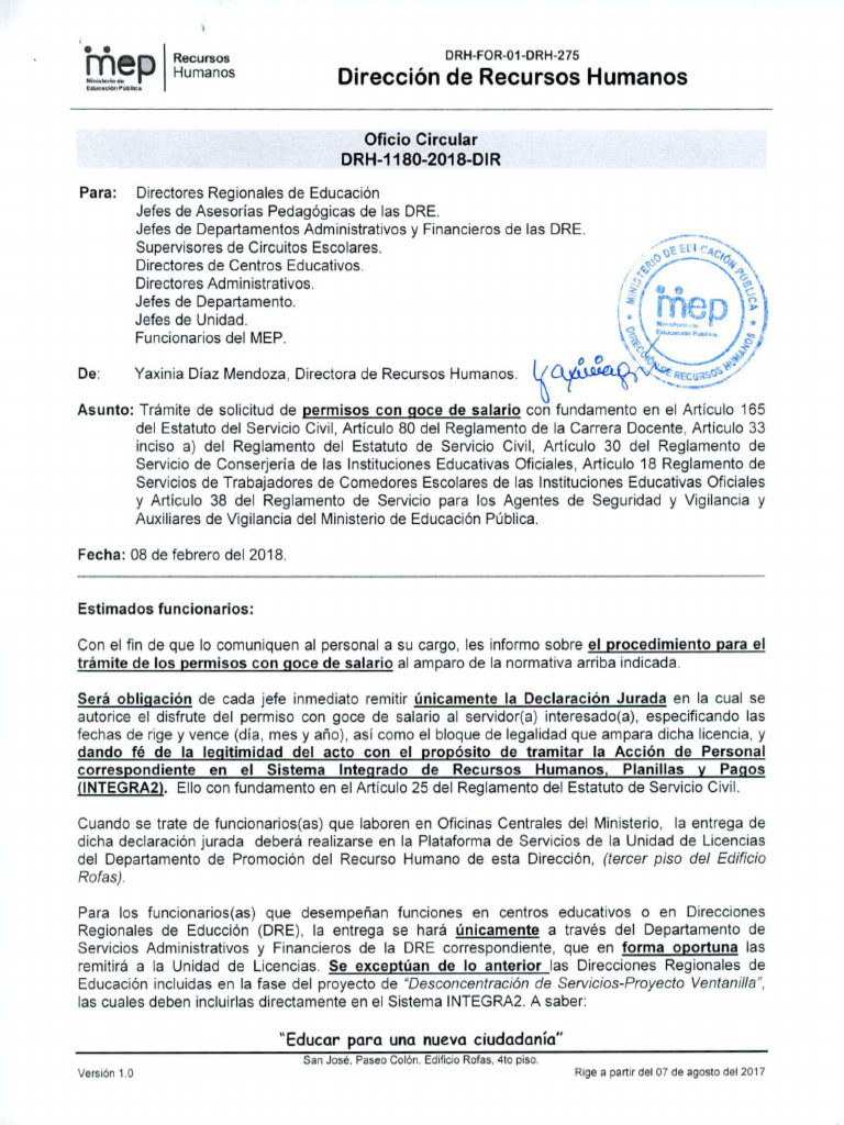 Circular - Permiso Con Goce de Salario Art. 165 | PDF | Regulación ...