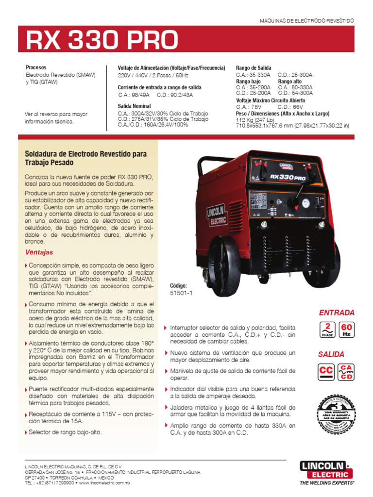 Ficha Técnica RX 330 Pro - 2 | PDF | Corriente alterna | Corriente eléctrica