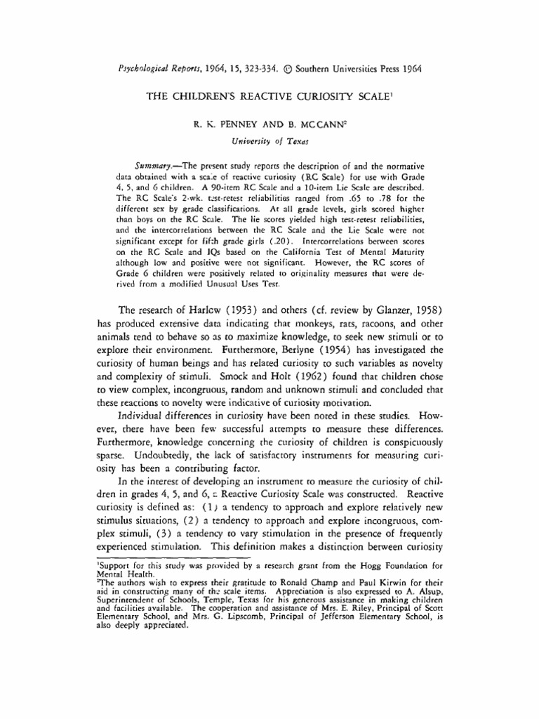 Children's Curiosity Scale Study | PDF | Standard Deviation | Curiosity
