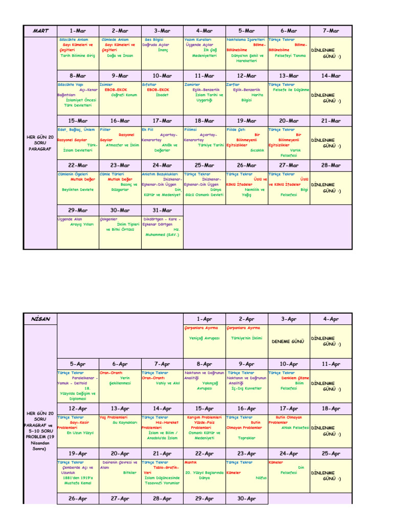 4 Ayda Tyt Sozel Program | PDF