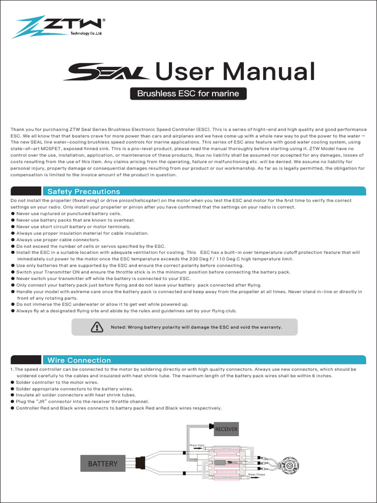 ZTW Seal Series ESC User Manual | PDF | Electrical Connector ...
