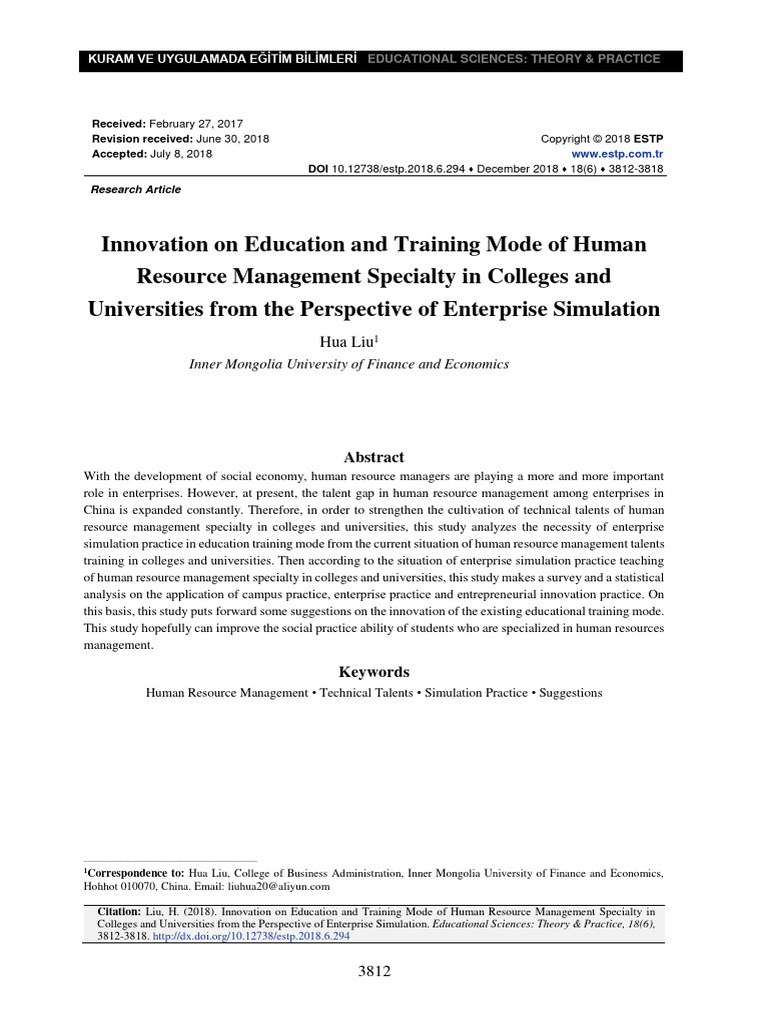 Innovation On Education and Training Mode of Human Resource Management Specialty in Colleges and ...