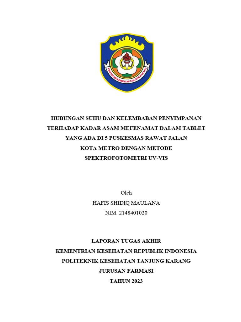 Hubungan Suhu Penyimpanan Terhadap Kadar Tablet Asmef | PDF