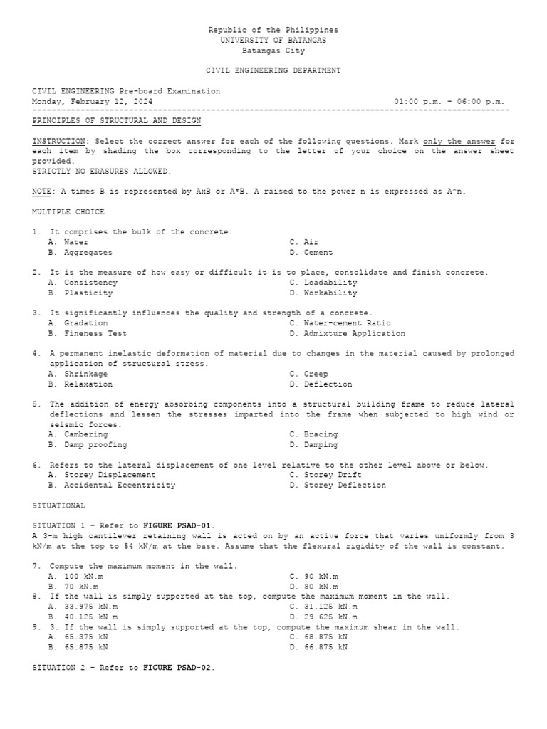 PSAD-PreBoardExam02 ManilaRound | PDF | Beam (Structure) | Bending