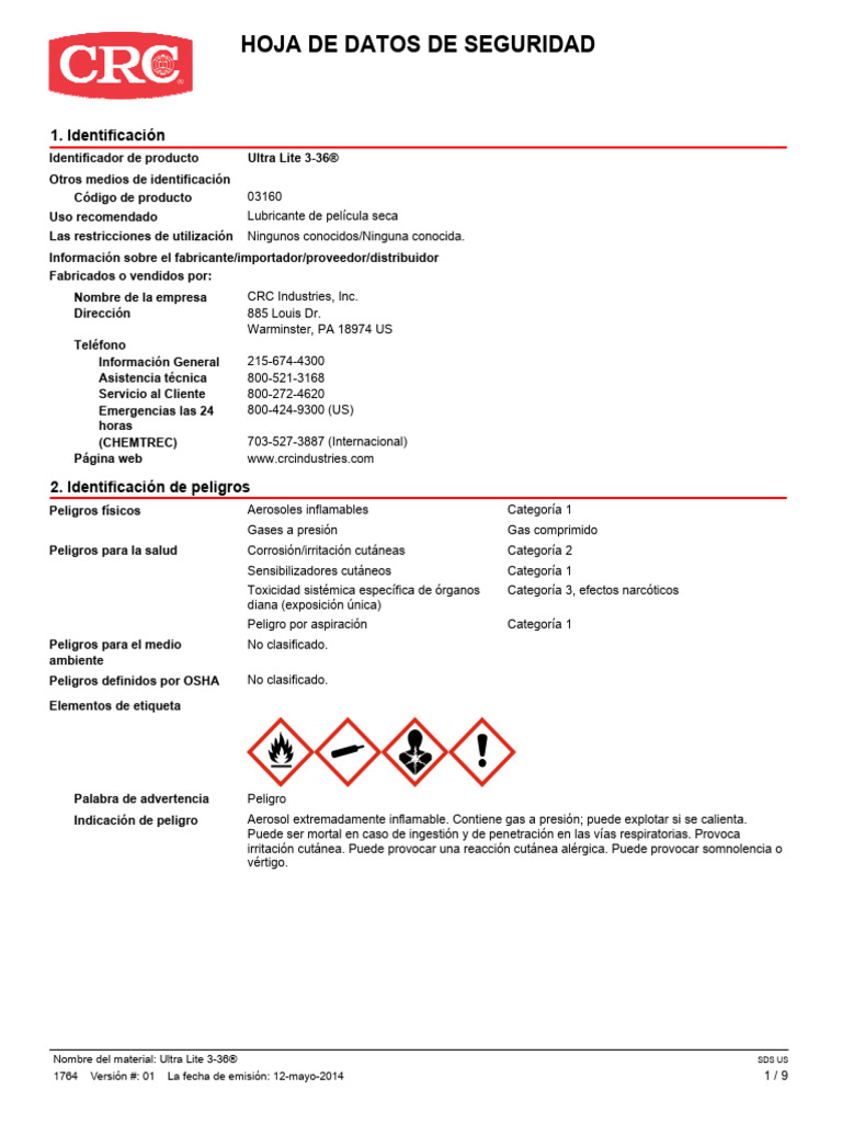 SDS Ultra Lite 3-36 | PDF | Residuos | Alergia