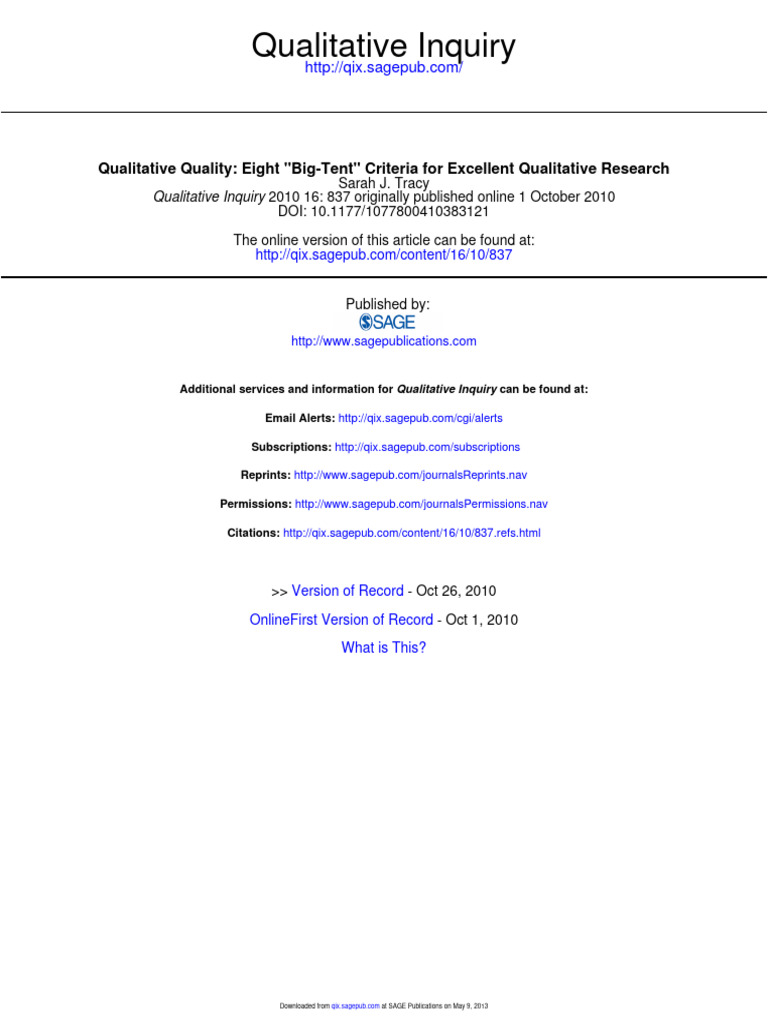 Quality in Qualitative Research - Tracy (2010) | PDF | Qualitative ...