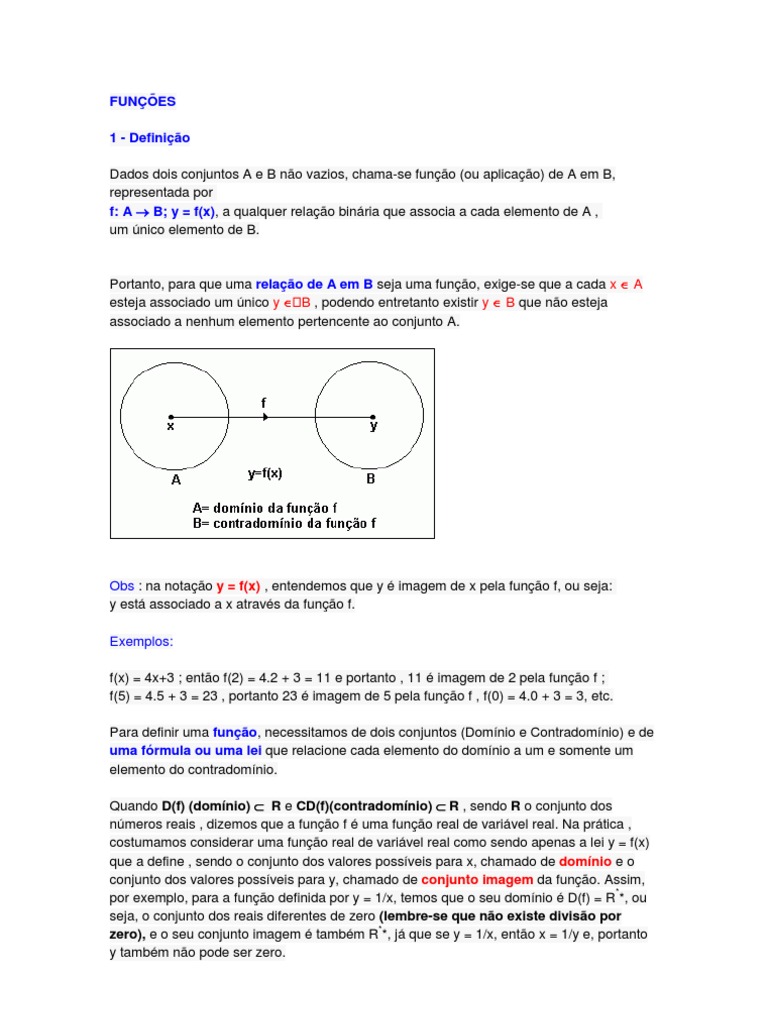 FUNÇOES | PDF | Função (Matemática) | Conjunto (Matemática)