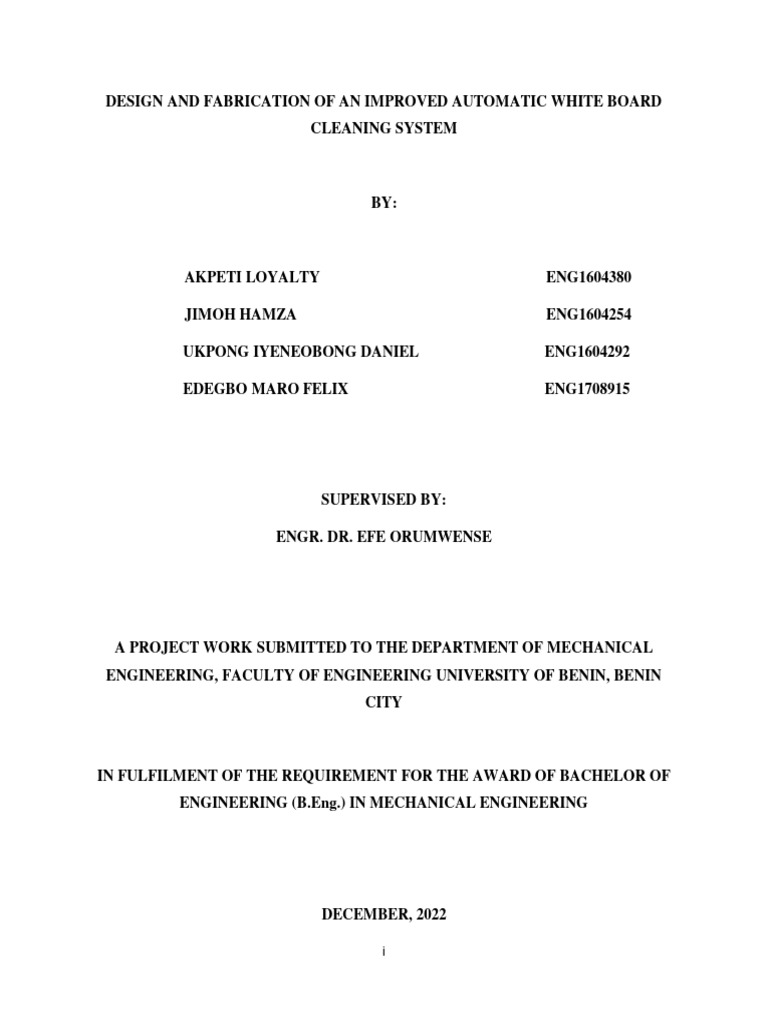 Design and Fabrication of An Improved Automatic White Board Cleaning ...