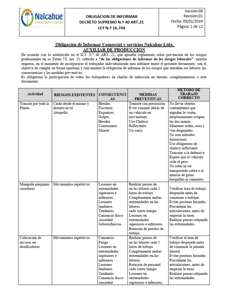 Odi Auxiliar De Produccion Pdf