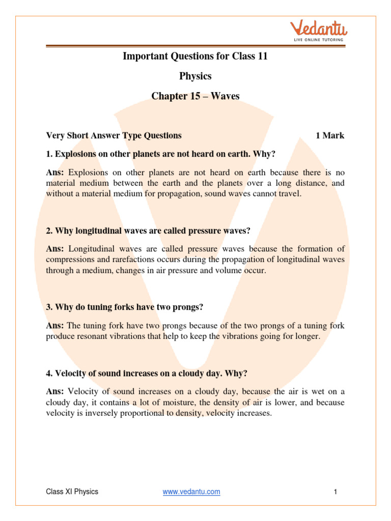 CBSE Class 11 Physics Chapter 15 - Waves Important Questions 2023-24 ... CBSE Class 11 Physics Chapter 15 - Waves Important Questions 2023-24 ...