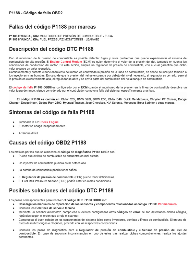 Código P1188: Fallas y Soluciones OBD2 | PDF | Vehículos | Bienes ...