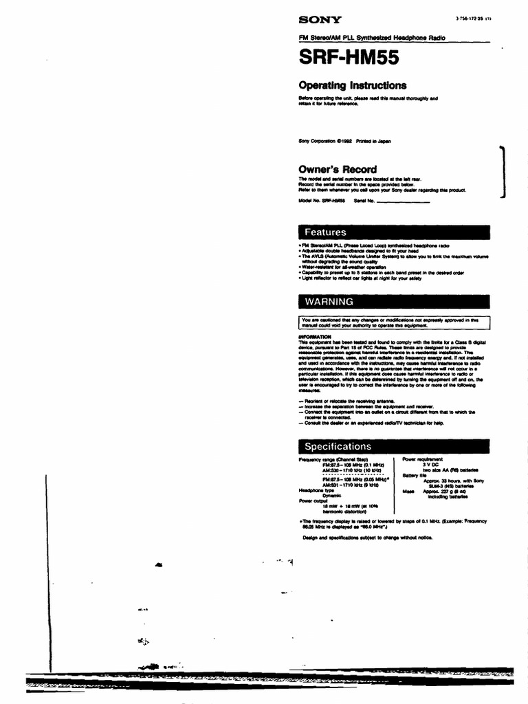 Sony SRF hm55 Manual | PDF