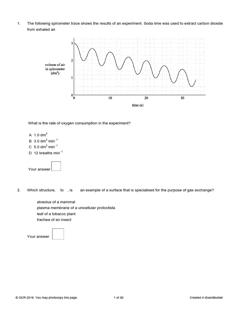 Past Paper questions - Exchange | PDF | Breathing | Respiratory System
