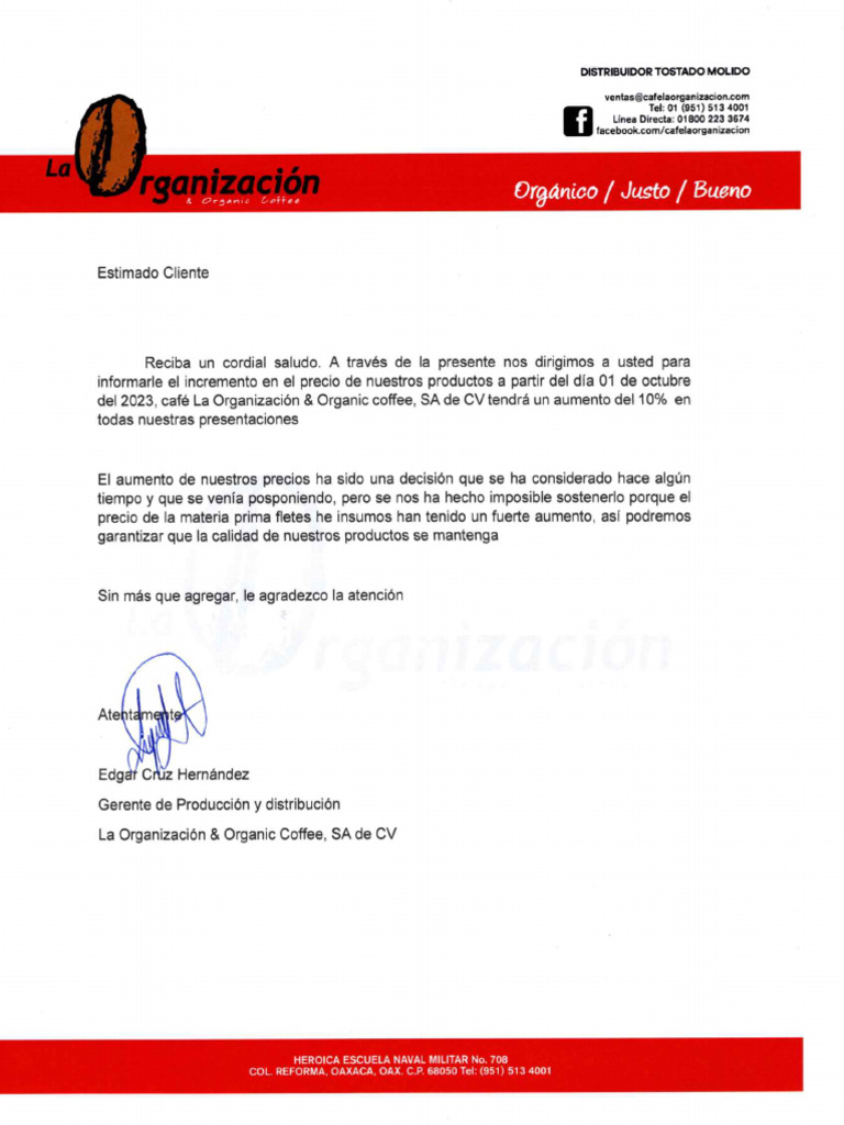 Carta Aumento de Precios | PDF