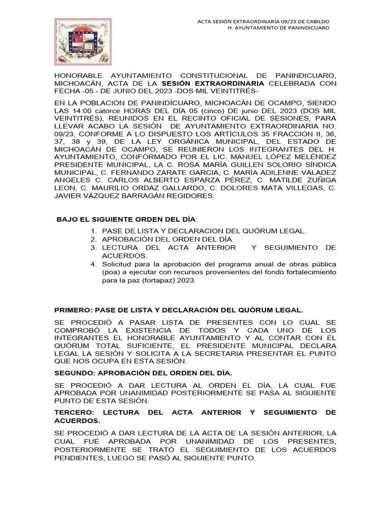 Machote Acta Extra Ordinaria | PDF | Gobierno