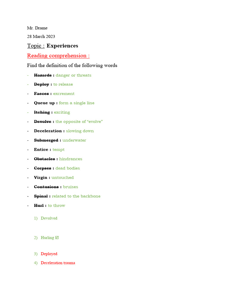 Extreme Sports Reading Comprehension | PDF