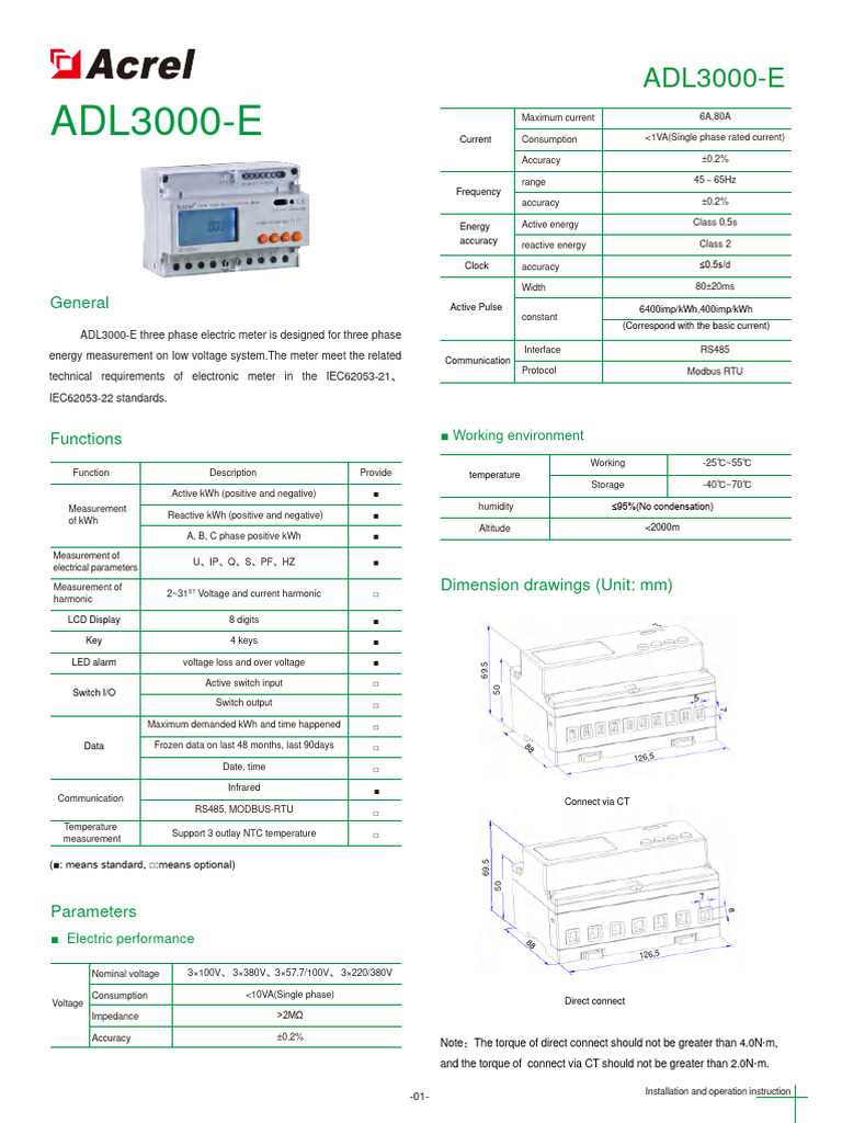 ADL3000-E Three Phase Electric Meter | PDF | Electronics | Electrical ...