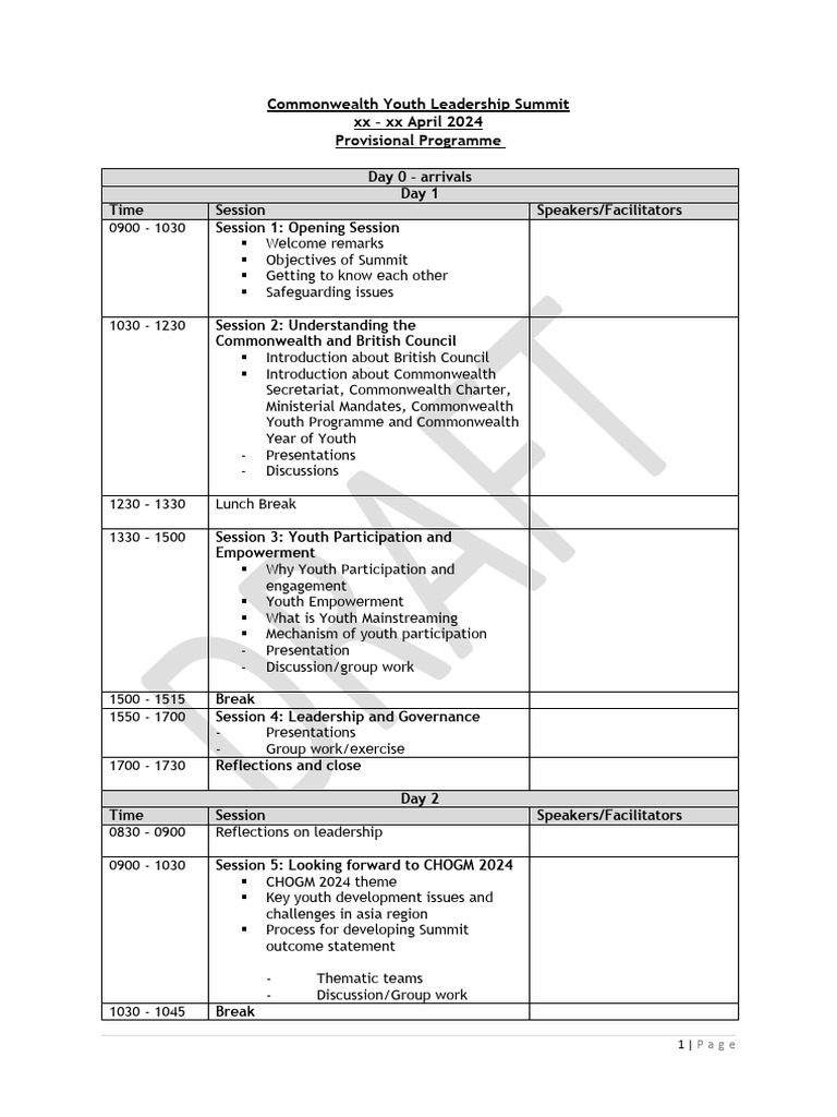 Draft Programme Agenda | PDF | Commonwealth Of Nations | Governance