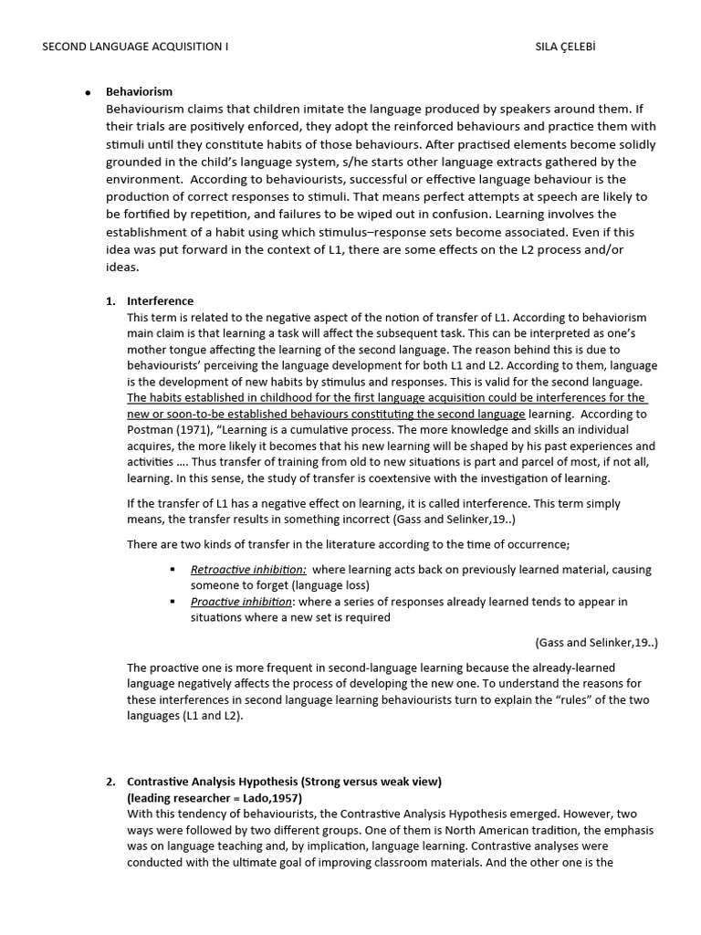 Behaviorism in Second Language Acquisition | PDF | Second Language ...