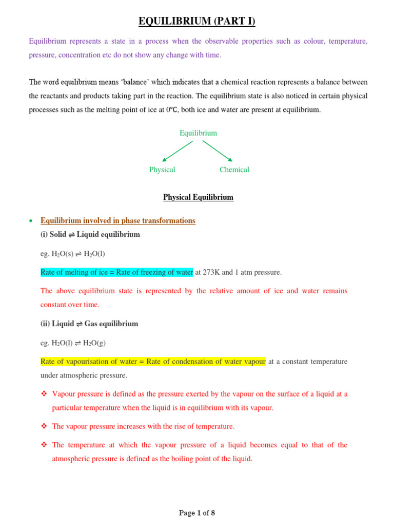 Equilibrium (Part I) | PDF | Chemical Equilibrium | Solubility