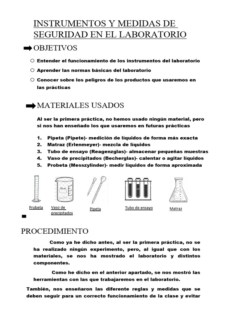 INSTRUMENTOS Y MEDIDAS DE SEGURIDAD EN EL LABORATORIO | PDF ...