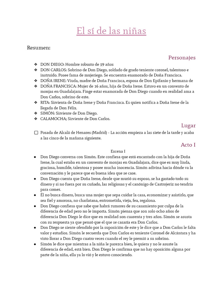 Amores y Conflictos en "El Sí de las Niñas" | PDF