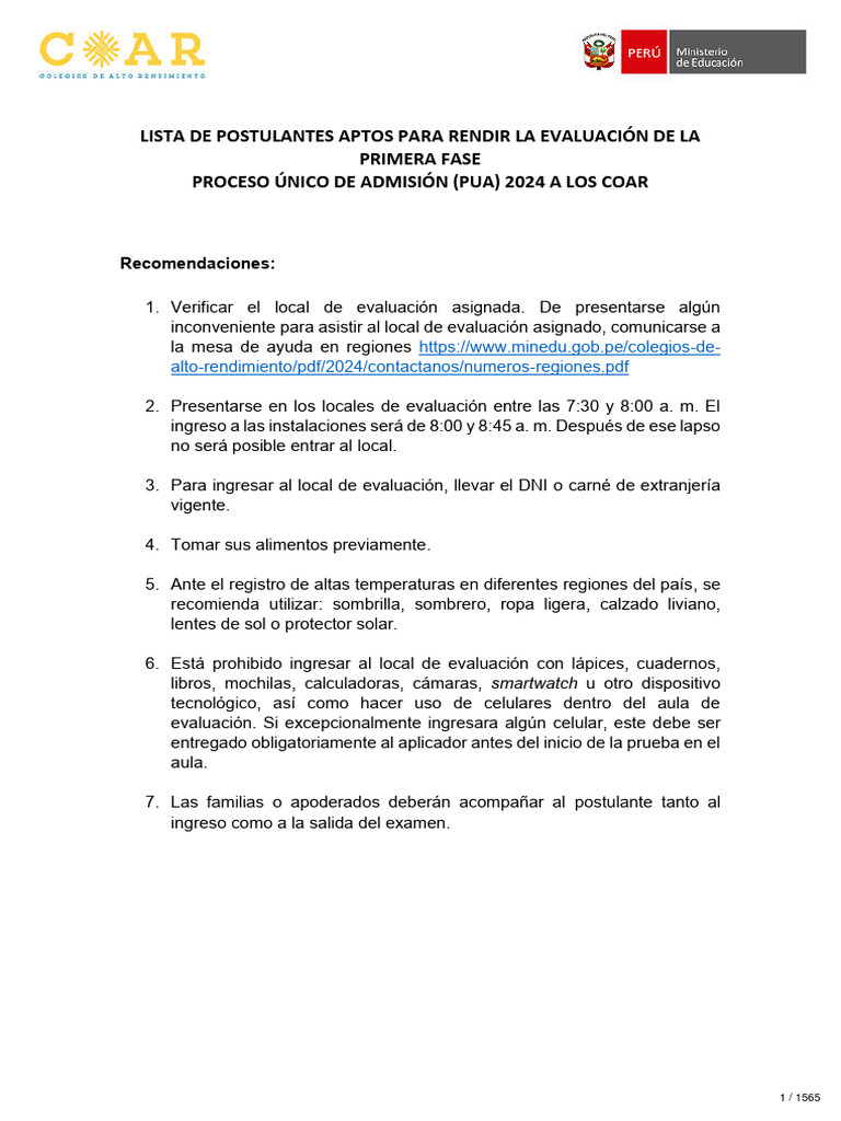Lista Aptos Pua 2024 | PDF | Lima | América del Sur